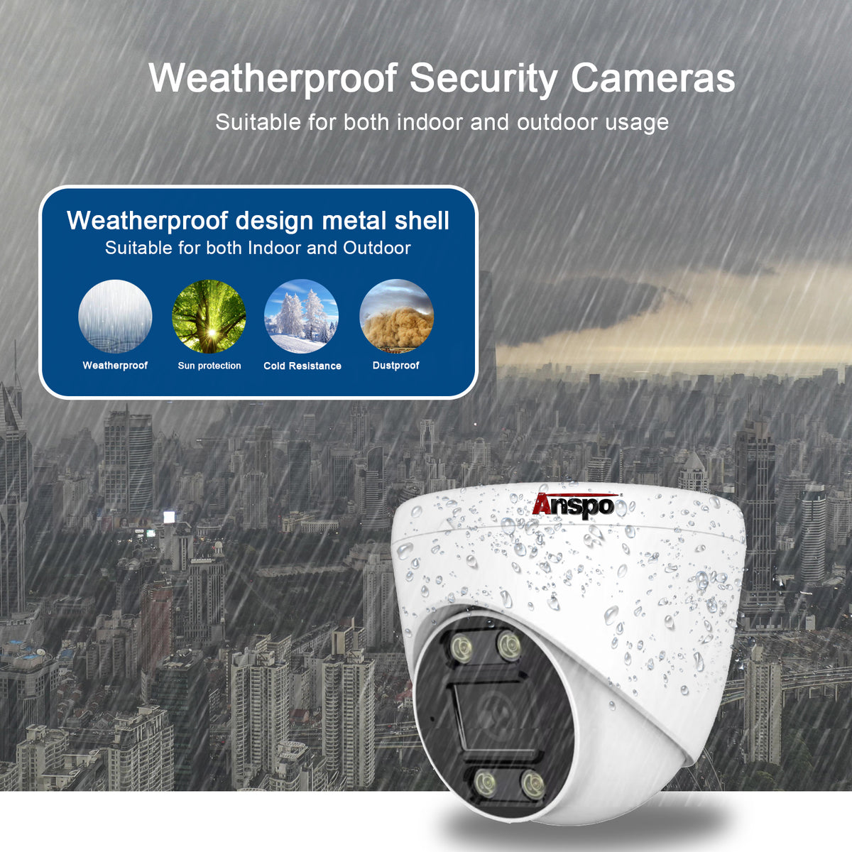 ANSPO PoE CCTV Camera Outdoor Security Turret 5MP 3k with Audio White ...