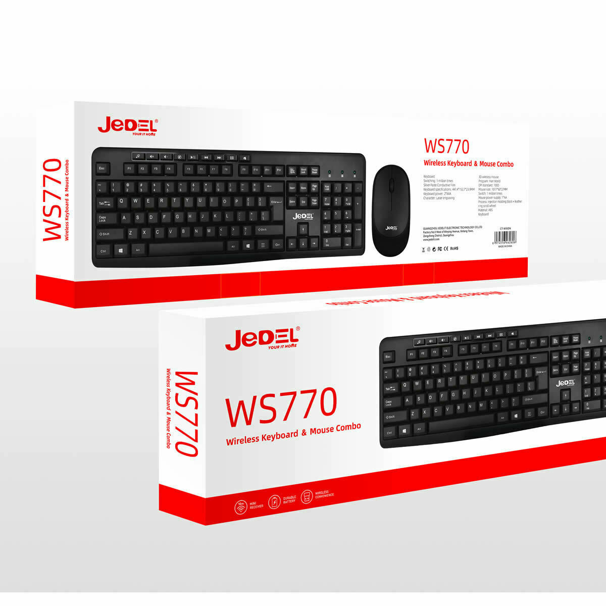 JEDEL WS770 Wireless Gaming Keyboard and Mouse Kit with Dongle 2.4Ghz ...